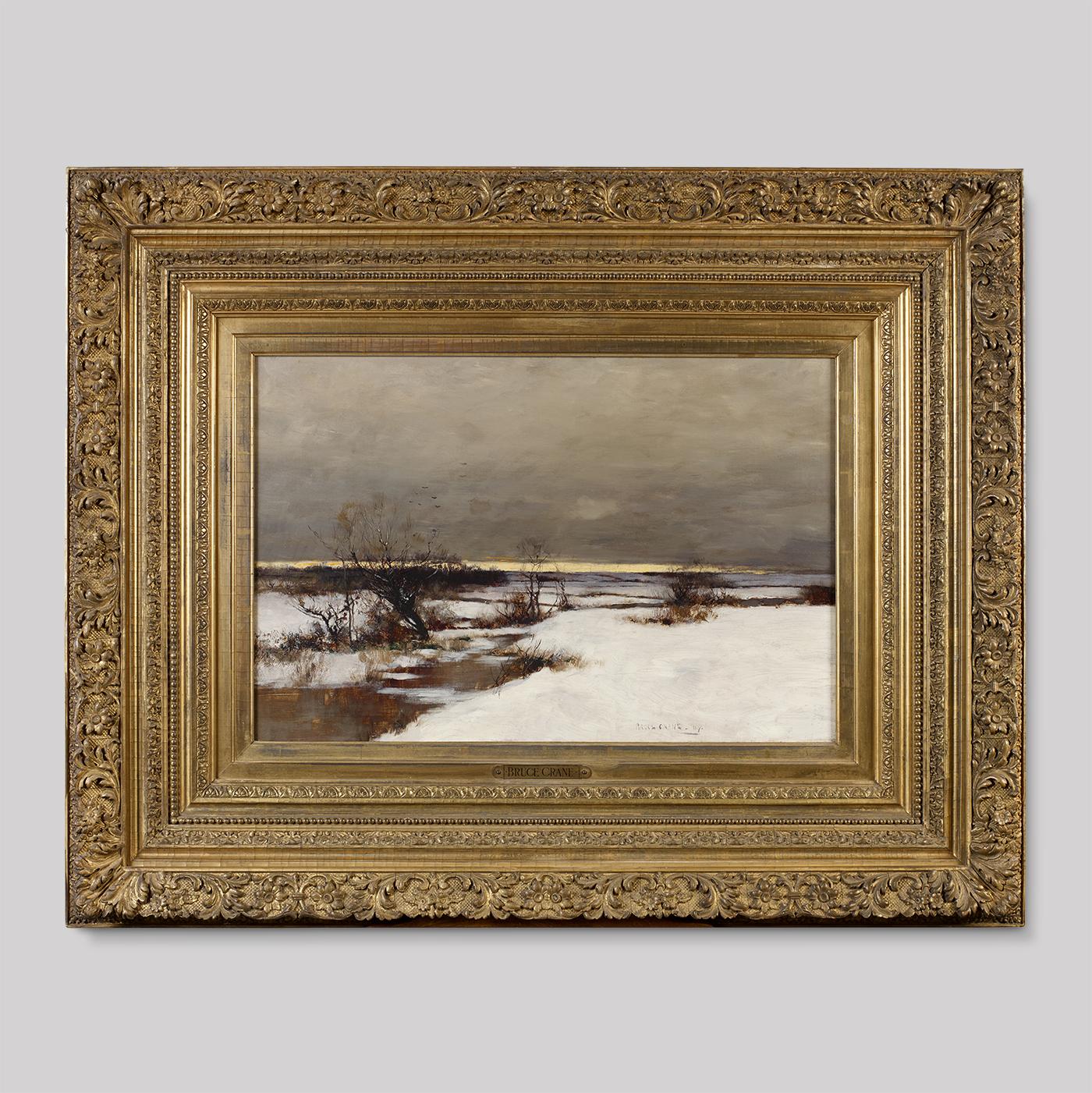 Bruce Crane - Snow Scene Along a Still Stream