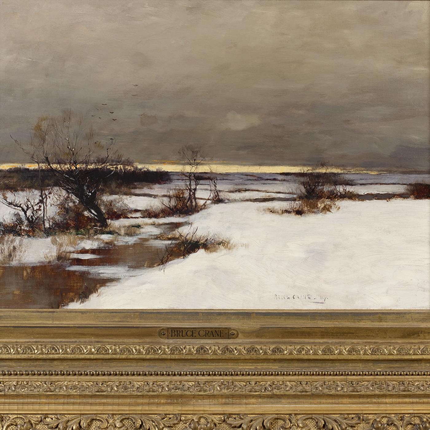 Bruce Crane - Snow Scene Along a Still Stream