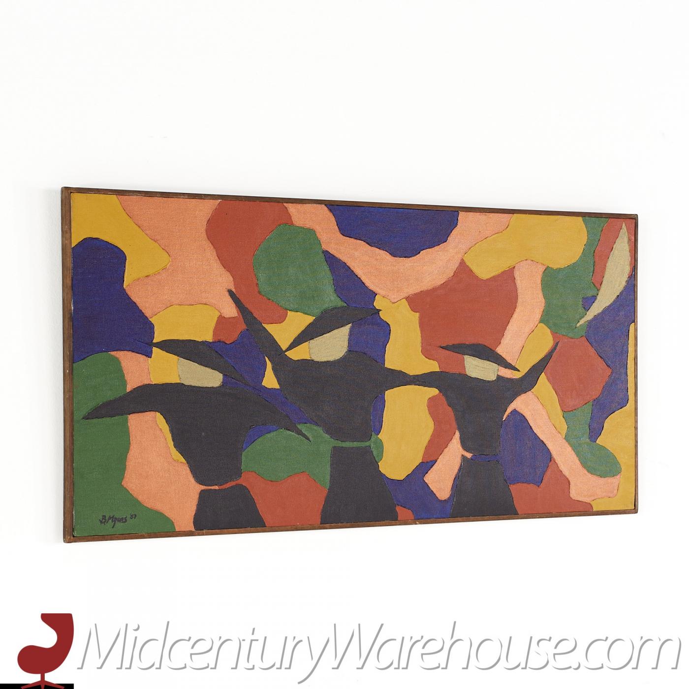 Bruce Myers Mid Century Signed Abstract Original Oil On Canvas Painting