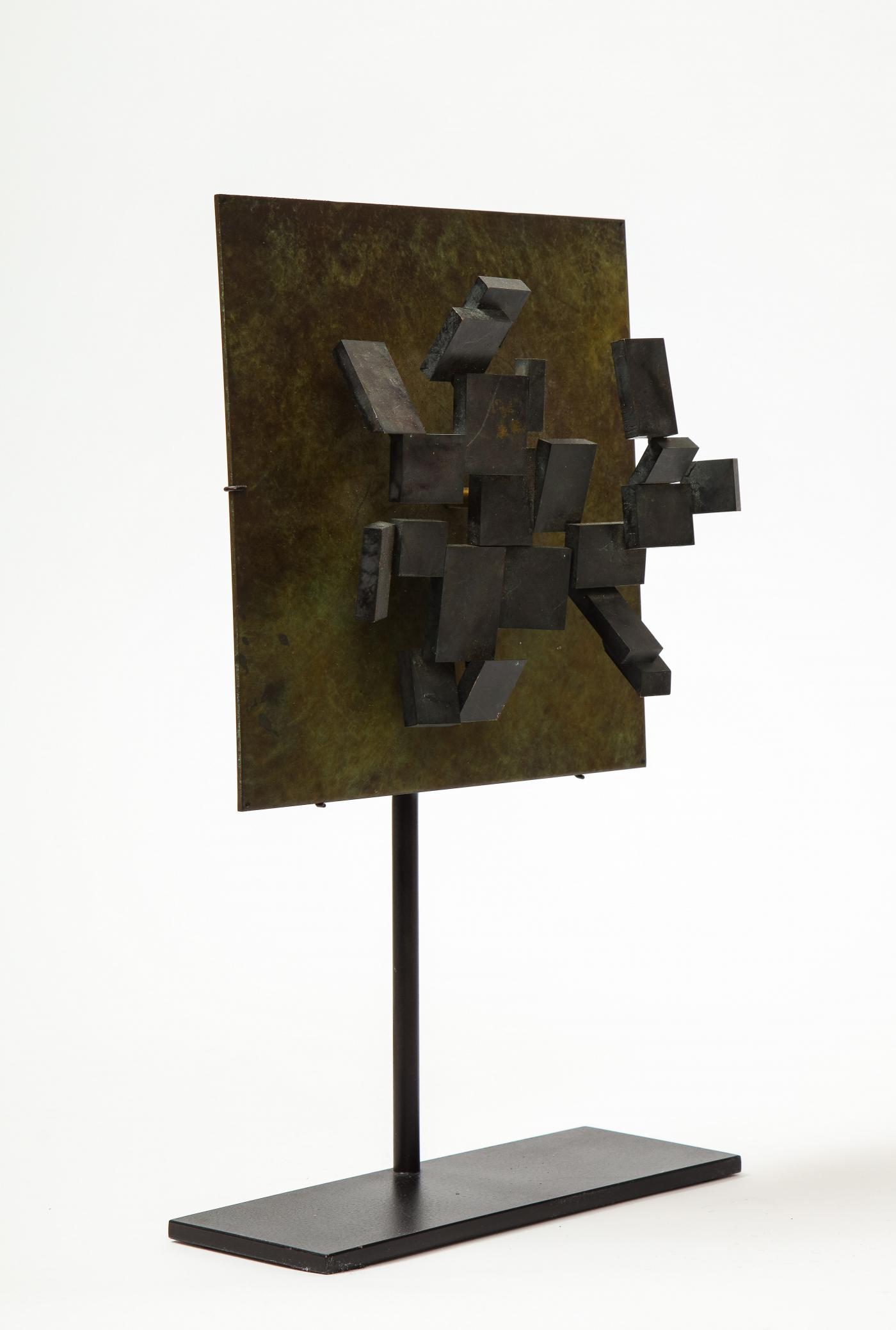 Brutalist Bronze Piece on Stand, 20th Century