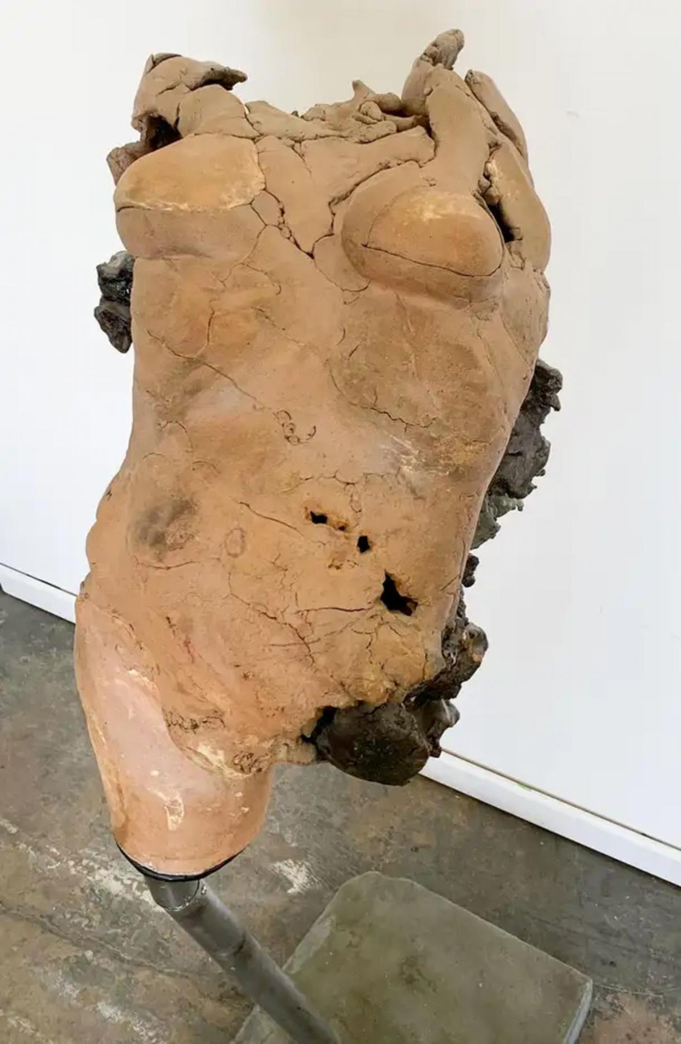 Brutalist Ceramic and Bronze Female Bust "Study on A Female Body", 1970s