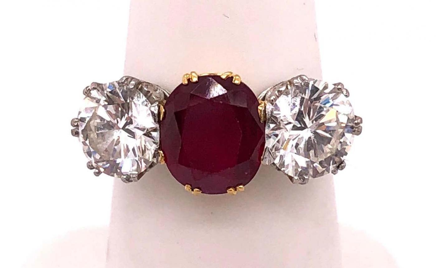 Burma Ruby Red and Diamond Dinner Ring, Engagement Ring