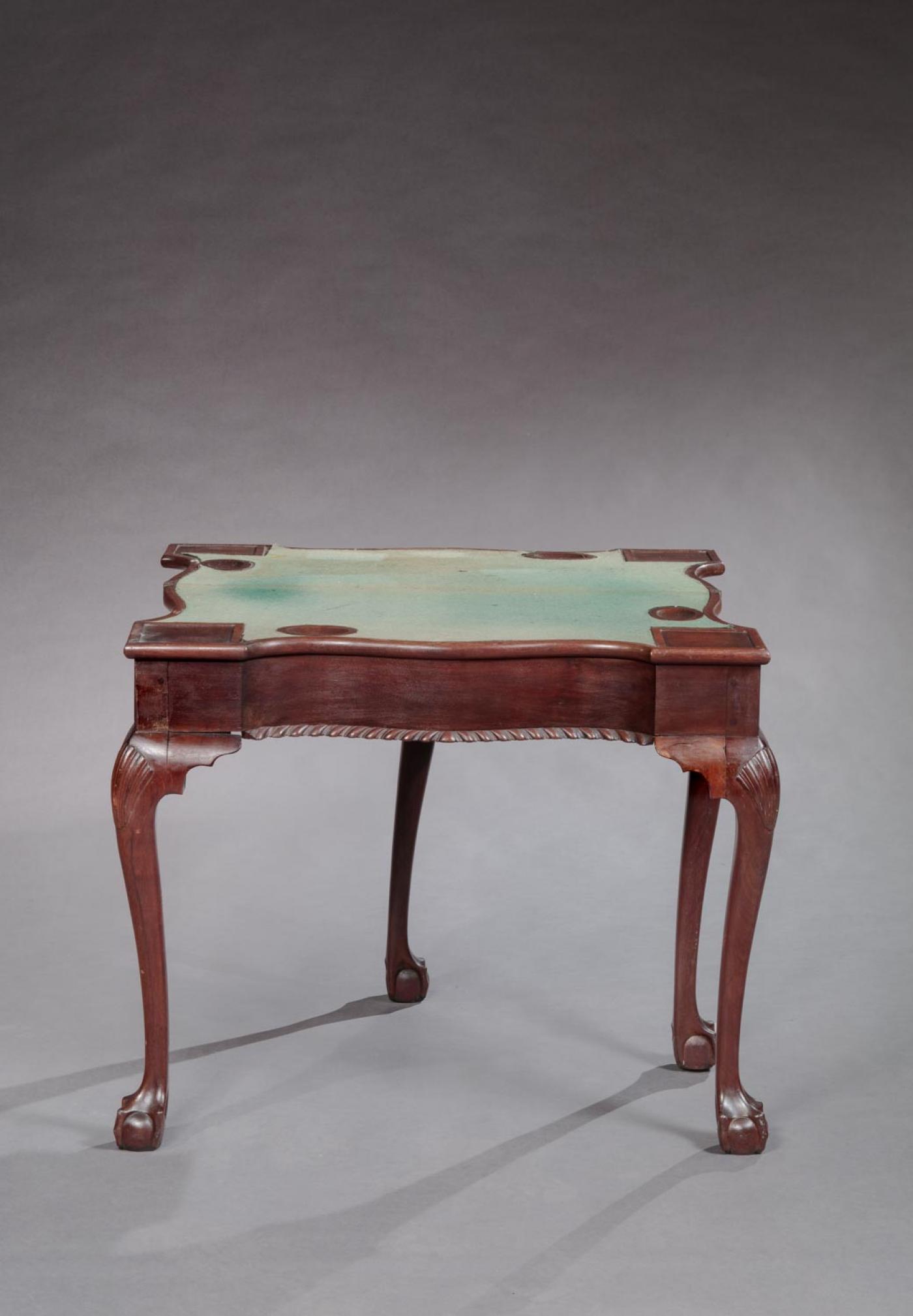 CHIPPENDALE SERPENTINE FOUR LEGGED CARD TABLE