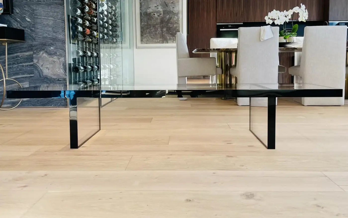 Cain Modern - Thick Lucite Coffee Table / Bench in Clear & Black Lucite