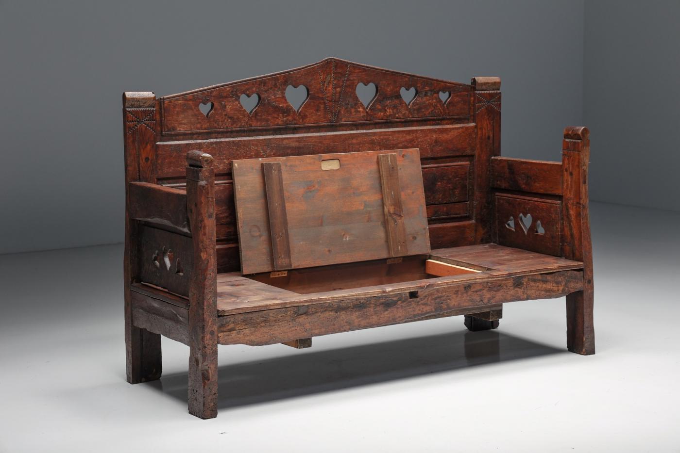 Carved Bench With Storing Space - 19th Century