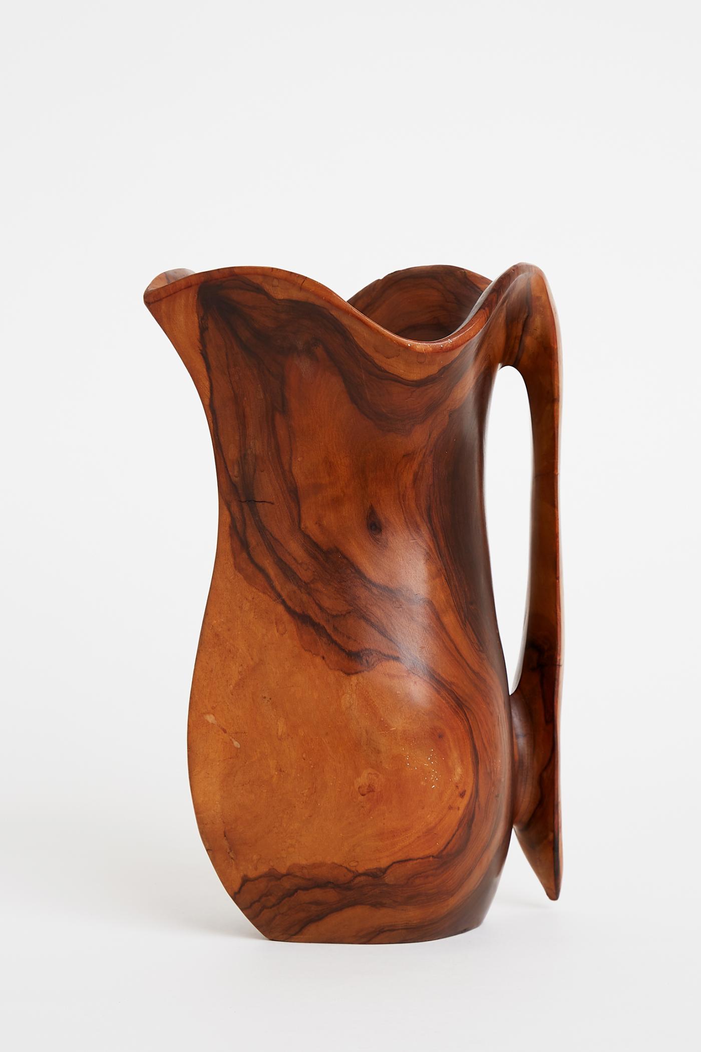 Carved Olive Wood Jug