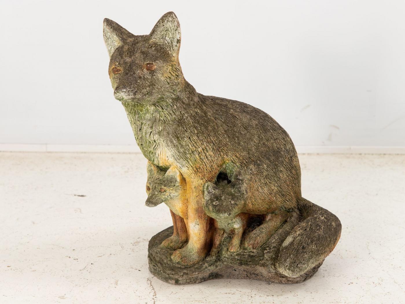 Cast Stone Fox Family Garden Ornament, 20th Century