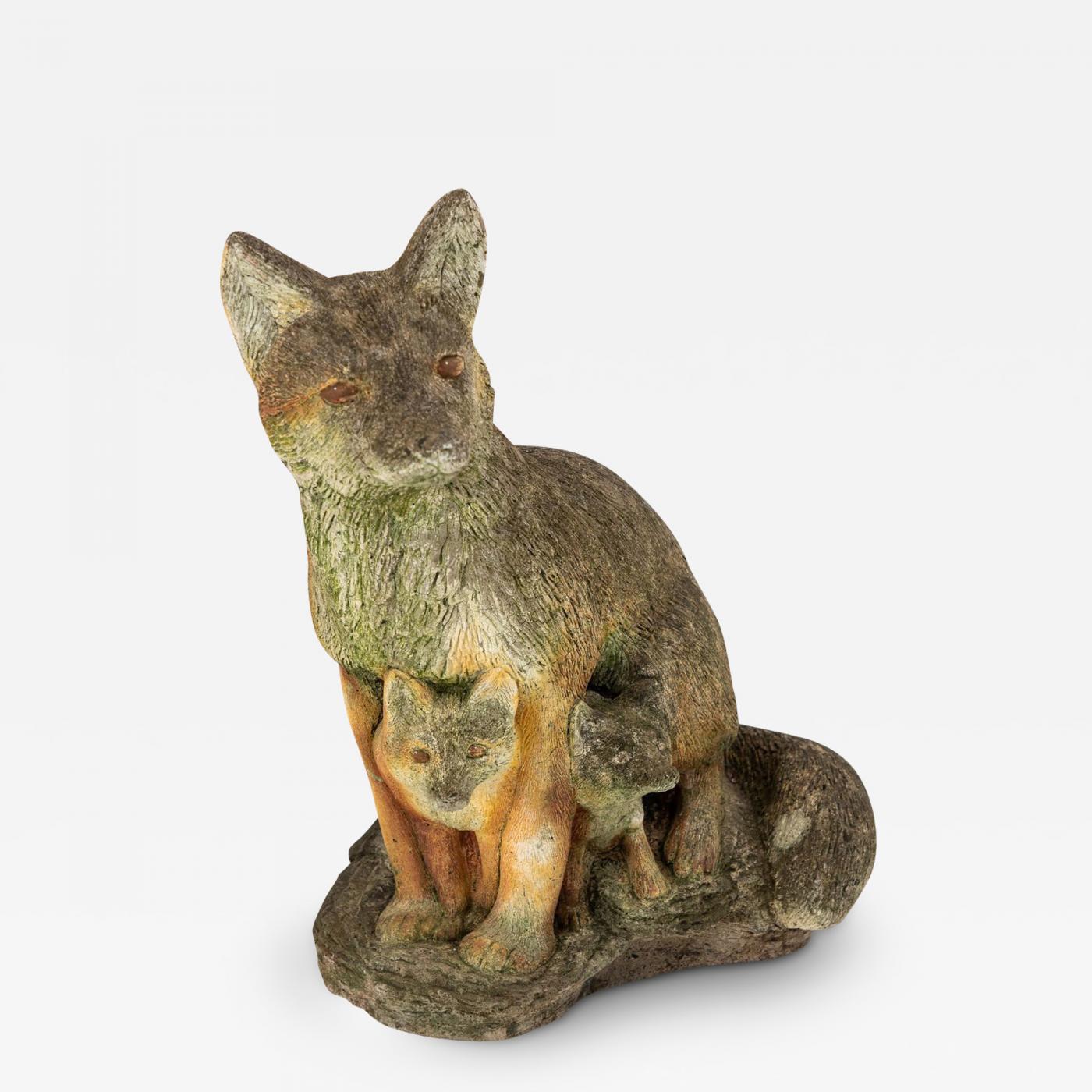 Cast Stone Fox Family Garden Ornament, 20th Century
