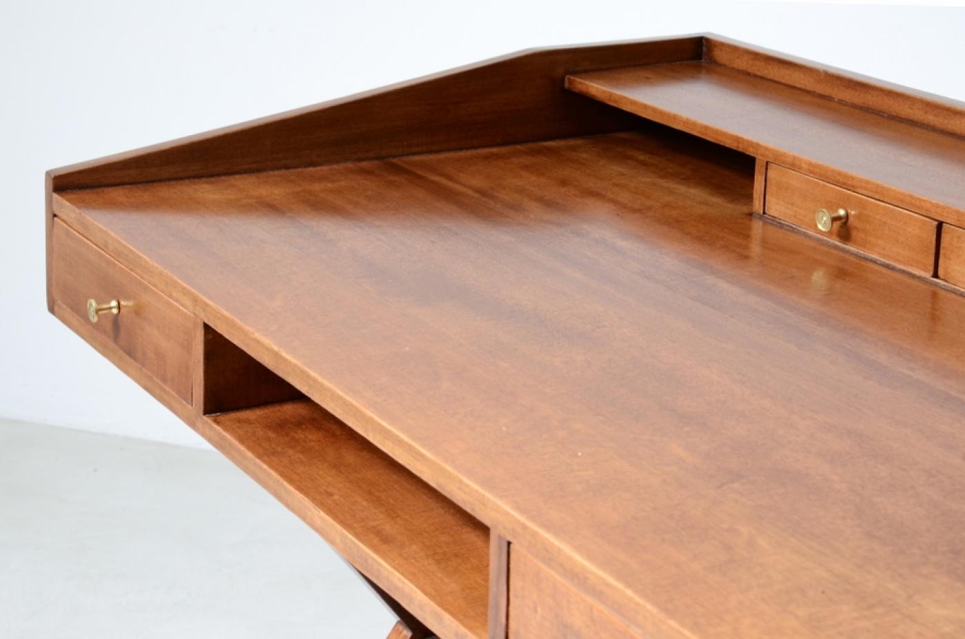 Center desk in walnut with beautiful cross on the base