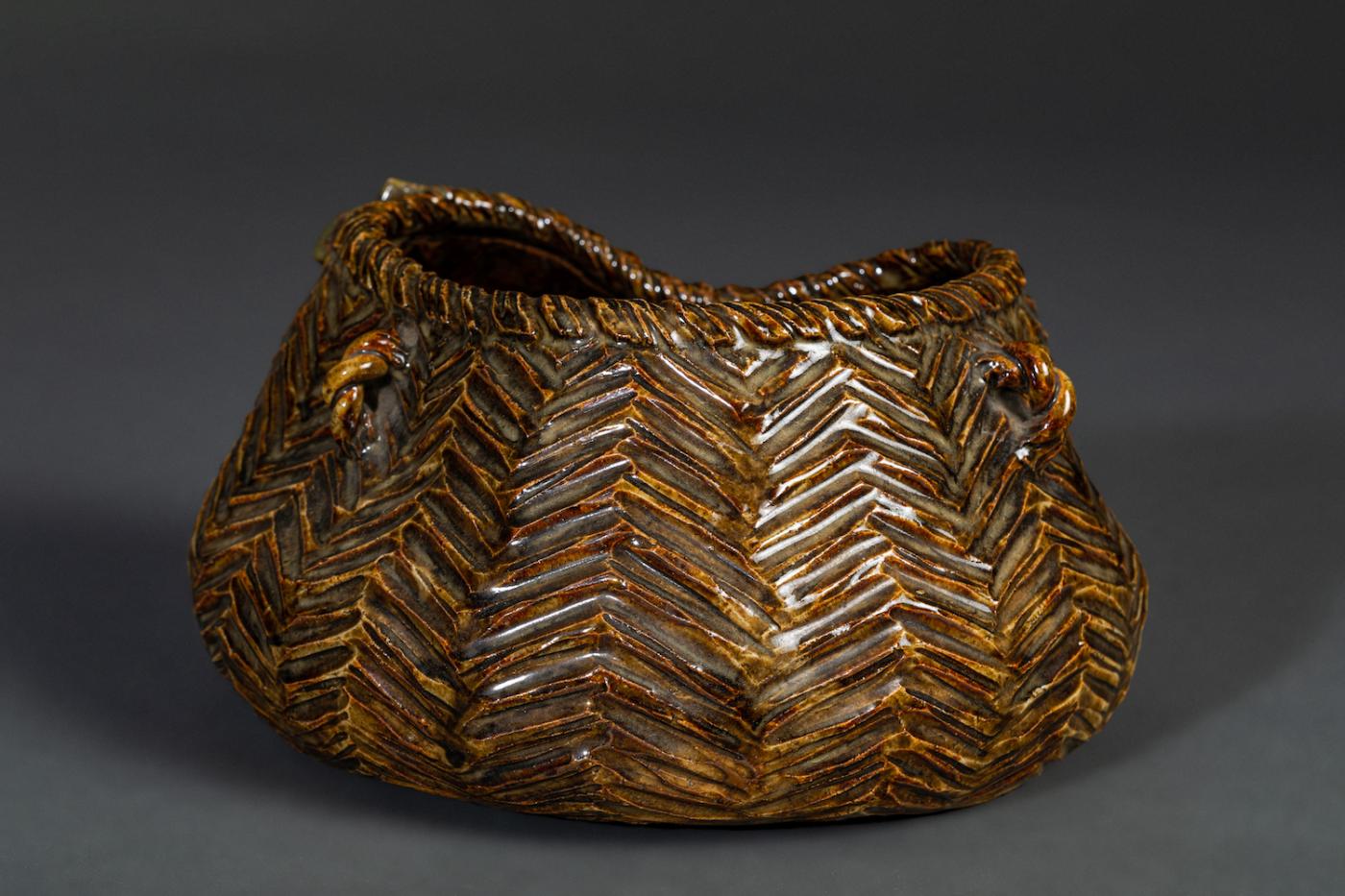 Ceramic Fishing Basket by Ito Tozan (1846-1920)