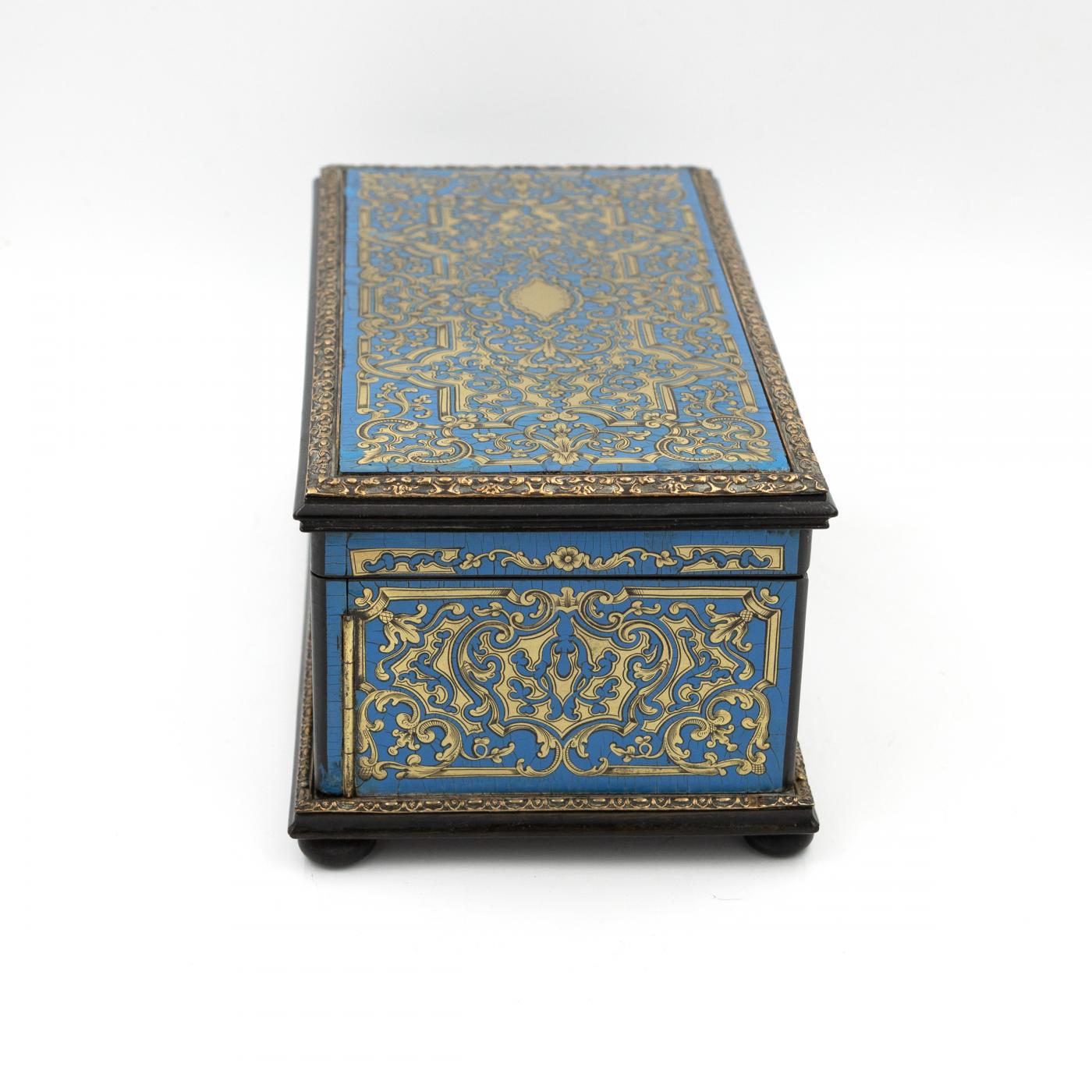 Cerulean Blue Enamel Boullework Box With Brass Inlay, French, Circa ...