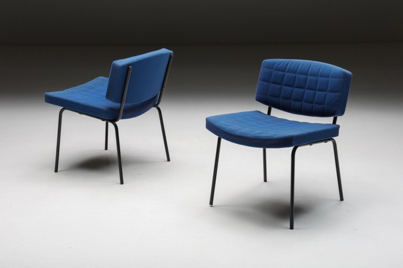 Chairs in Blue Fabric & Metal Frame - 1980's
