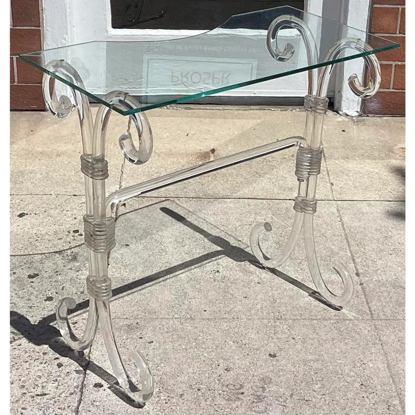 Charles Hollis Jones - Vintage Glass Top Lucite Scroll Leg Vanity Desk ...