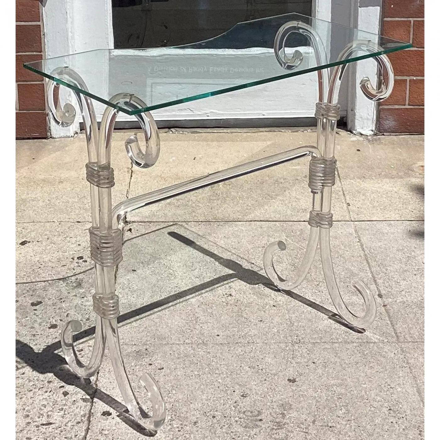Charles Hollis Jones - Vintage Glass Top Lucite Scroll Leg Vanity Desk ...