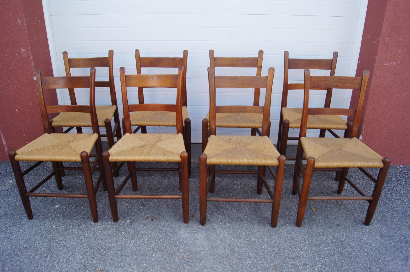Charles Webb - Set of Eight Teak and Rush Dining Chairs by Charles Webb