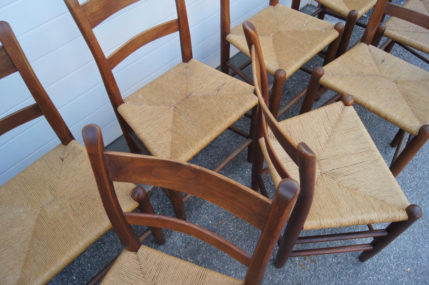 Charles Webb - Set of Eight Teak and Rush Dining Chairs by Charles Webb