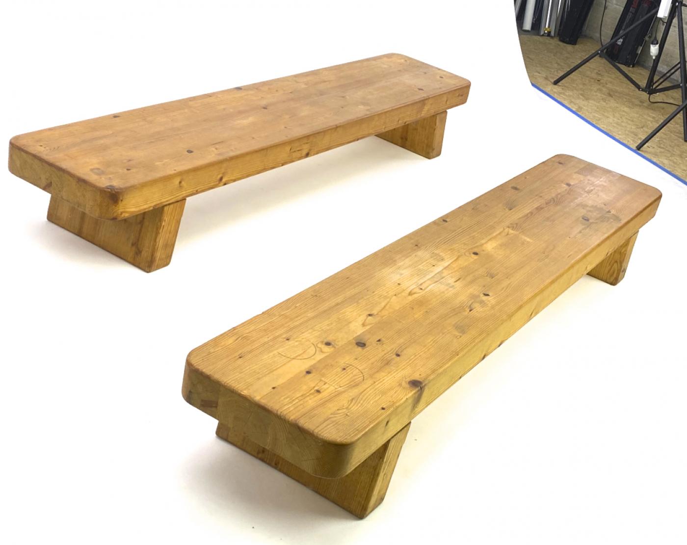 Charlotte Perriand - Charlotte Perrand style pair of sturdy solid pine ...