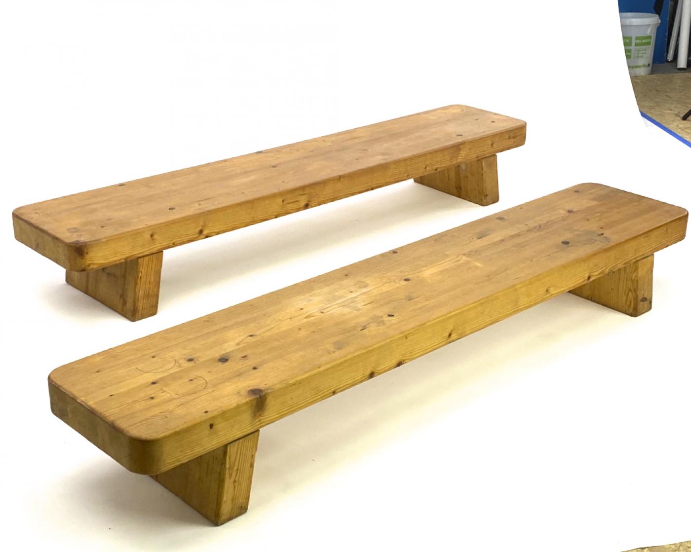 Charlotte Perriand - Charlotte Perrand style pair of sturdy solid pine ...