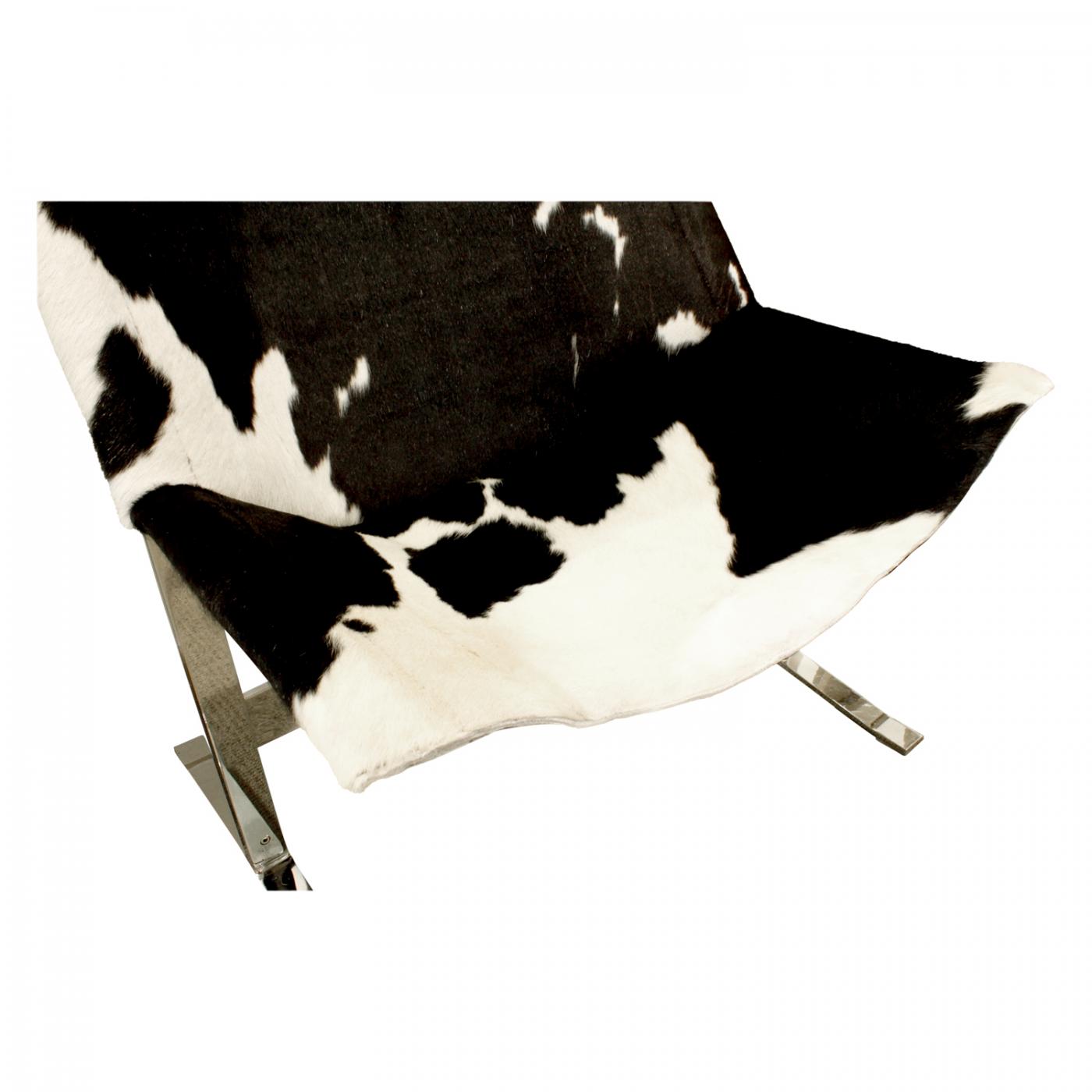 Chic Pair of Sling Chairs in Steel with Cow Hides 1963