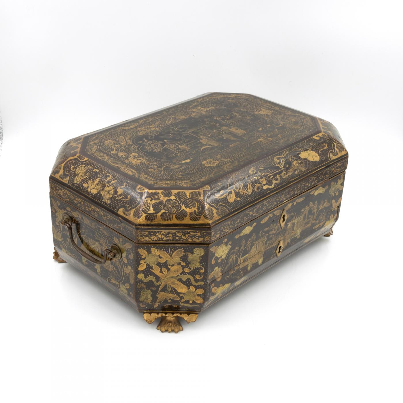 Chinese Export Lacquer Sewing Box; Circa 1850. Made For The English Market