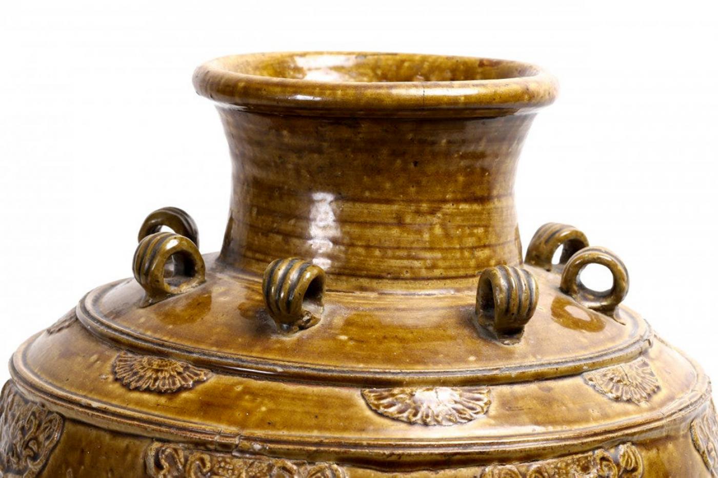Chinese Stoneware Storage Martaban Jars with Dragon Relief