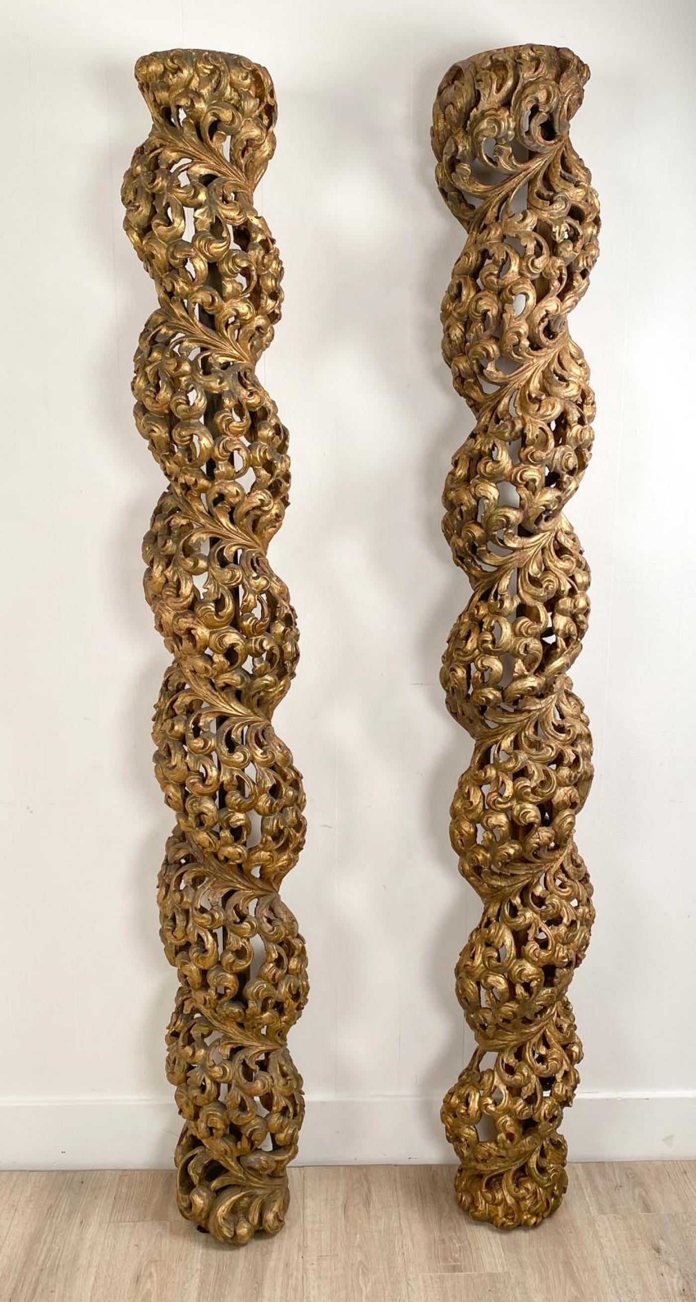 Circa 1700 Baroque Gilt Columns Spain / Spanish Colonial, A Pair