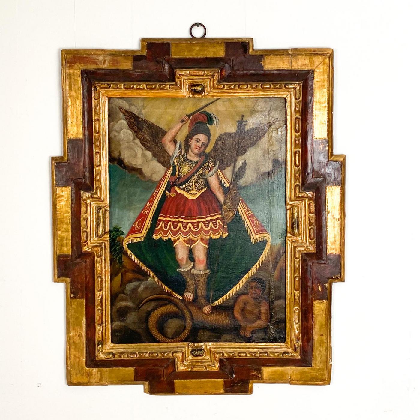 Circa 1800 Spanish Colonial Painting of Archangel / Demon