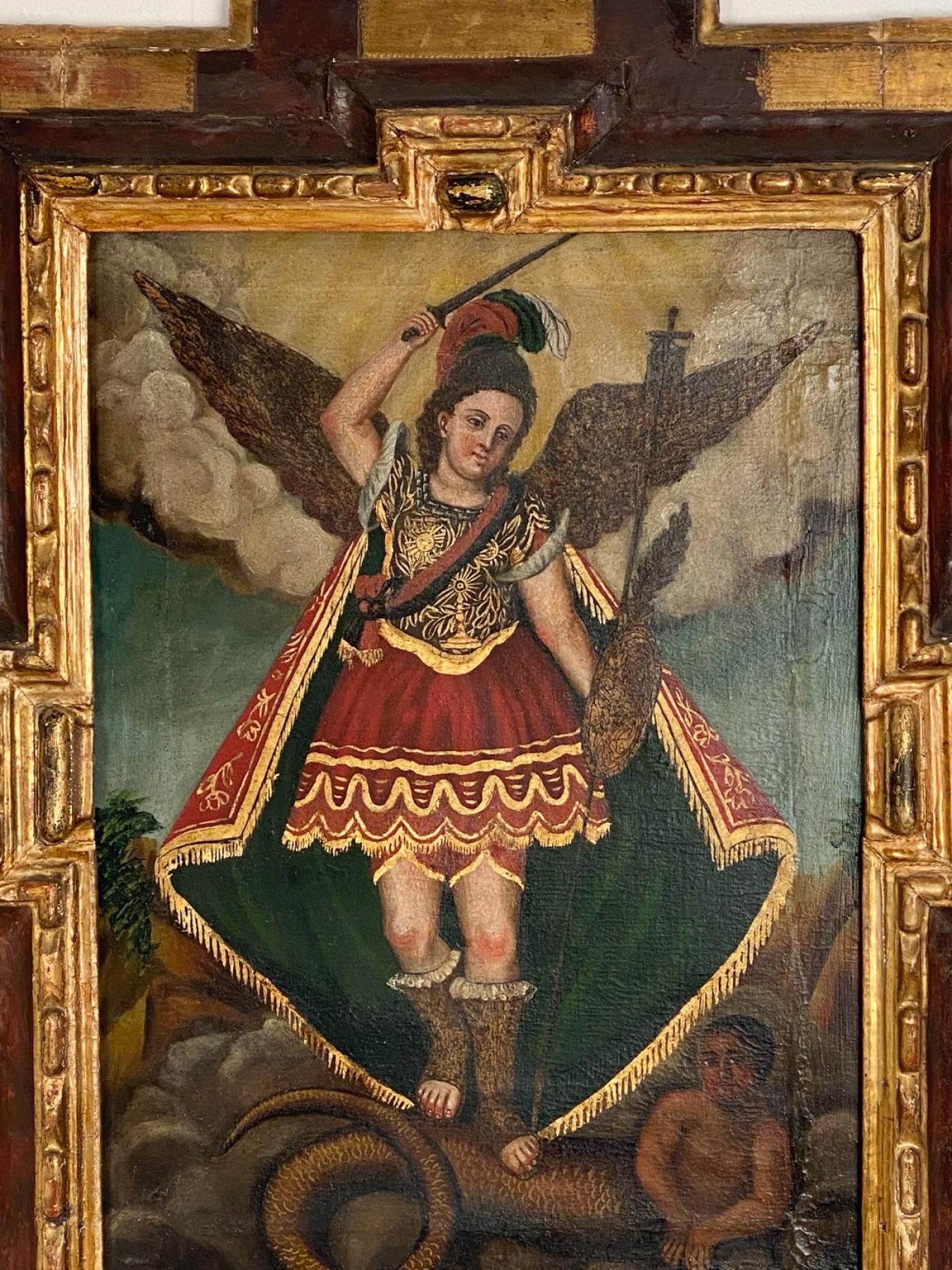 Circa 1800 Spanish Colonial Painting of Archangel / Demon