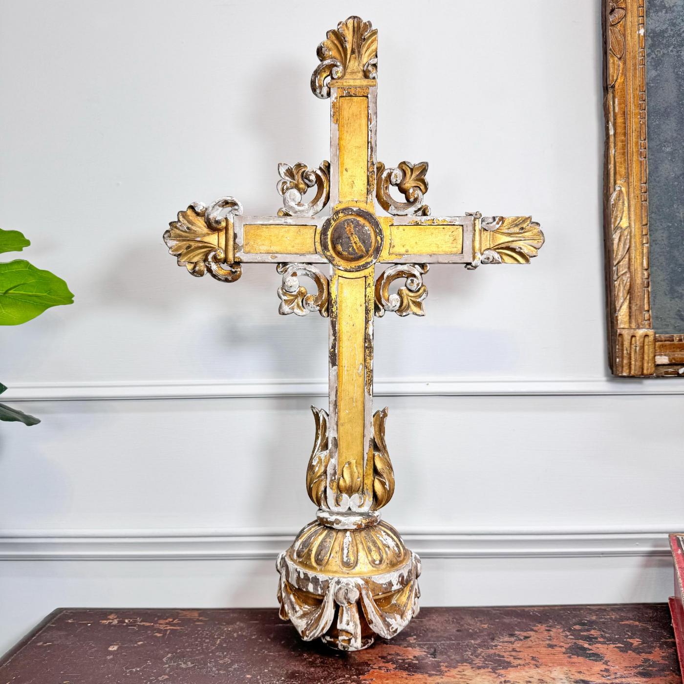 Circa 1810 Neo-gothic Giltwood Processional Cross on Orb