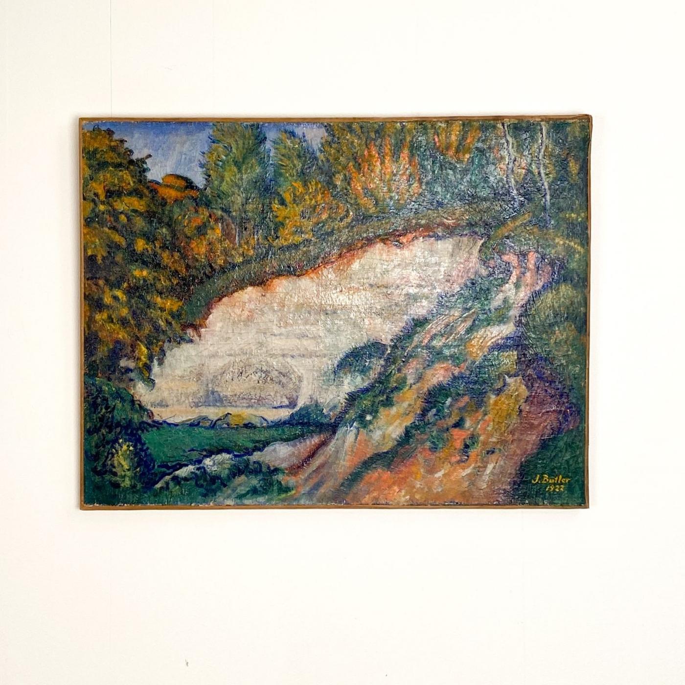 Circa 1910 Impressionist Painting of Quarry Near Giverny, France