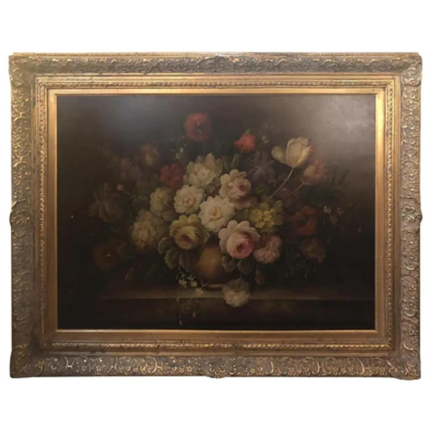 Classical Flower Vase Still Life Painting Oil on Canvas After Rodger ...