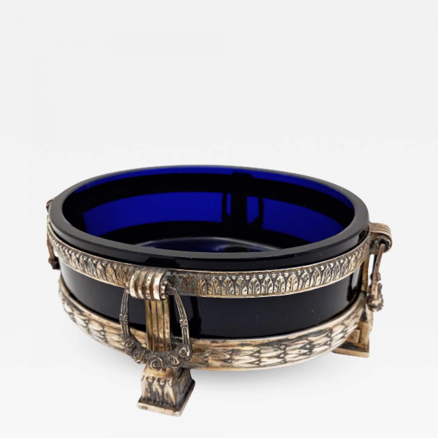 Cobalt Blue Glass Centerpiece with 800 Silver Base -- 19th Century Germany