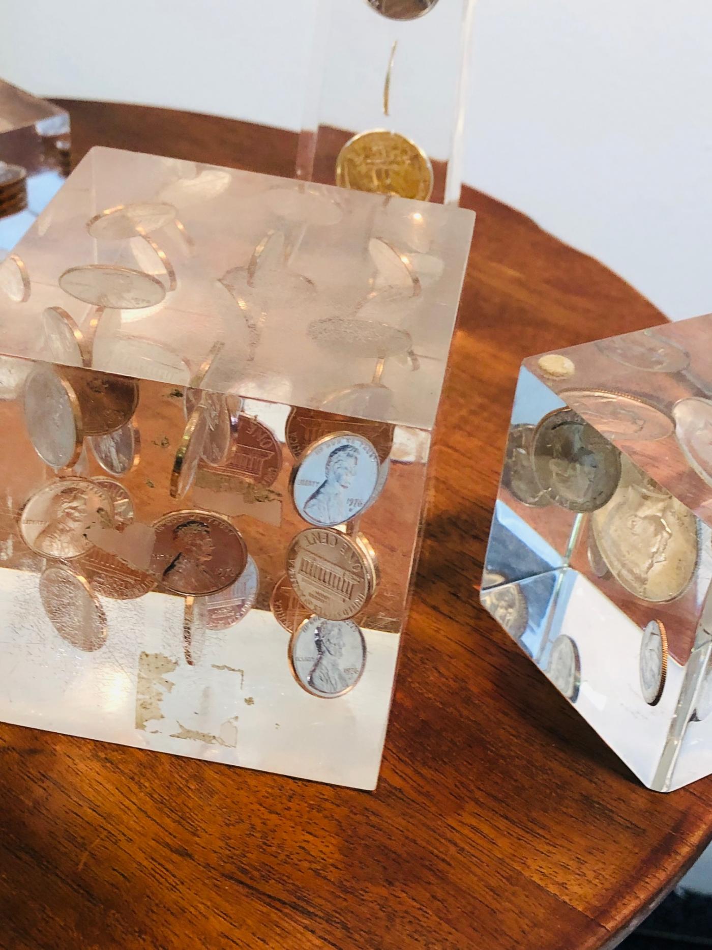 Collection of Midcentury Cube Lucite Sculptures