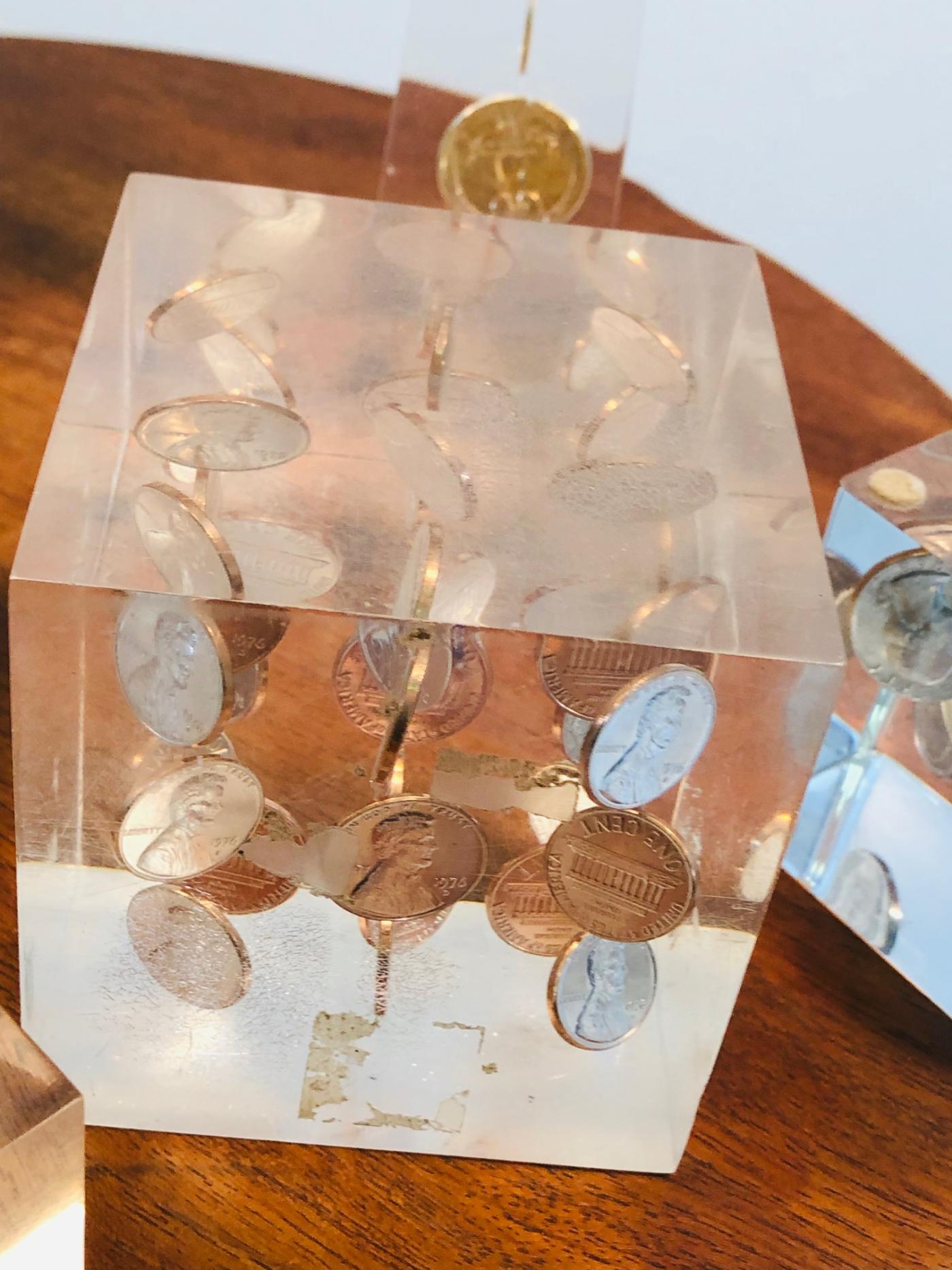 Collection of Midcentury Cube Lucite Sculptures