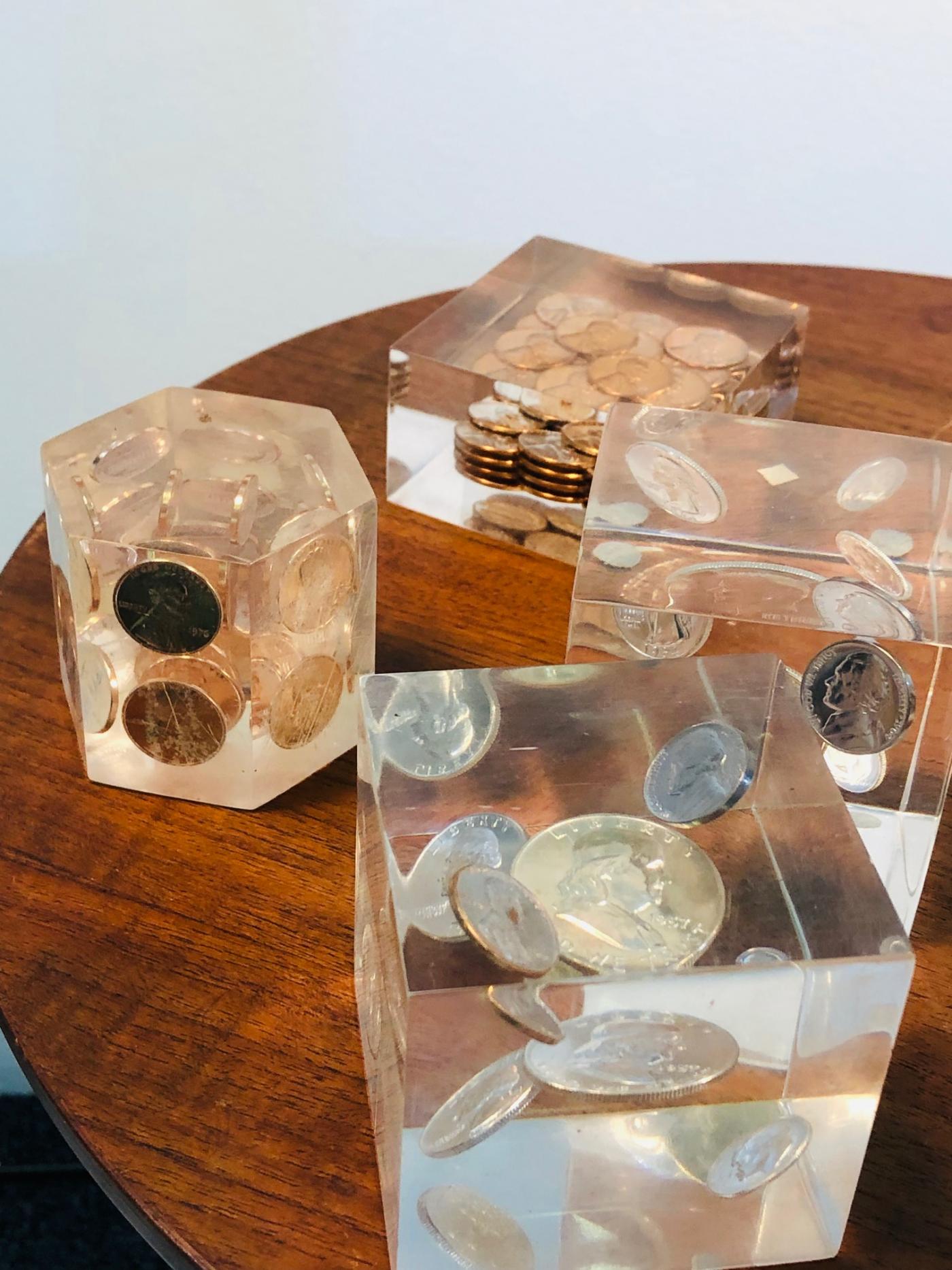 Collection of Midcentury Cube Lucite Sculptures