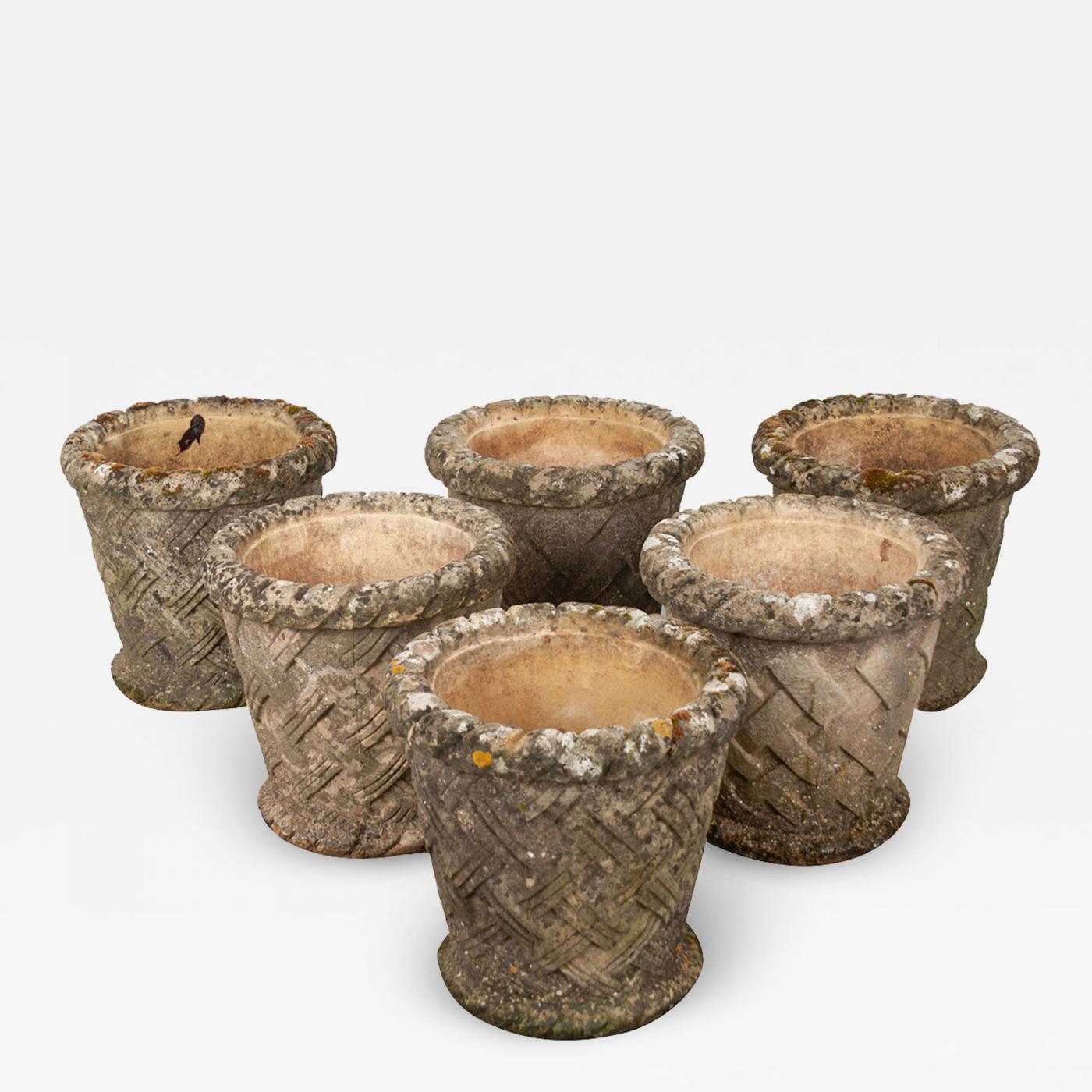 Collection of Six French 19th Century Cast Stone Pots