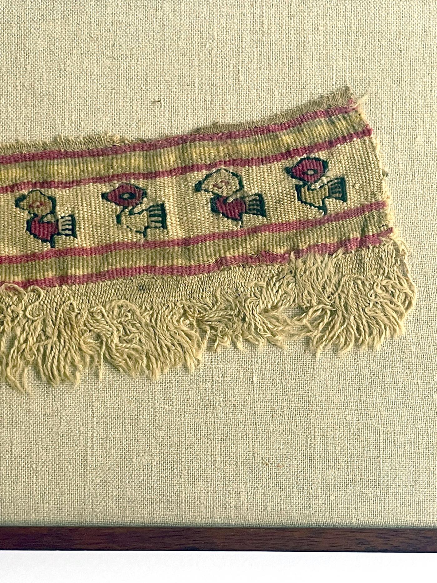 Collection of Three Framed Pre-Columbian Textile Fragment Bird Motifs ...