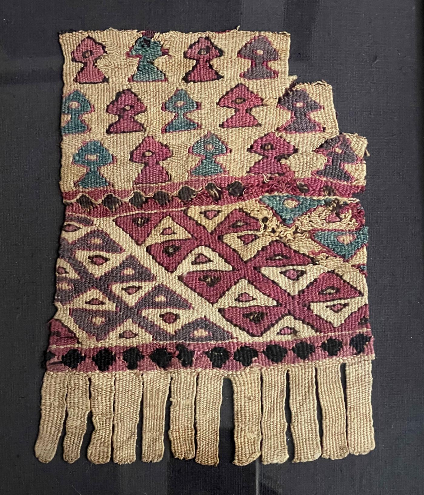 Collection of Three Framed Pre-Columbian Textile Fragment Bird Motifs ...