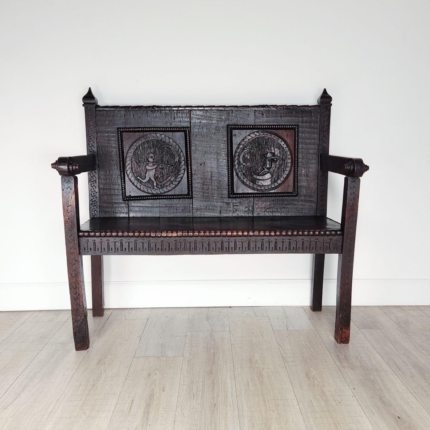 Colonial South American Carved Oak Small Bench, circa 1840
