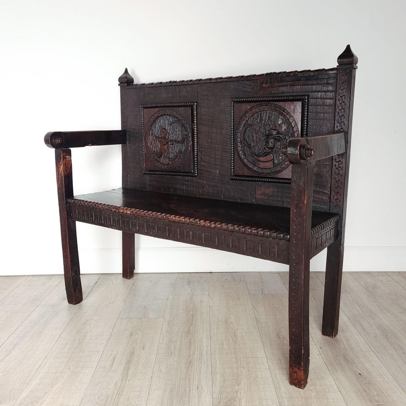 Colonial South American Carved Oak Small Bench, circa 1840