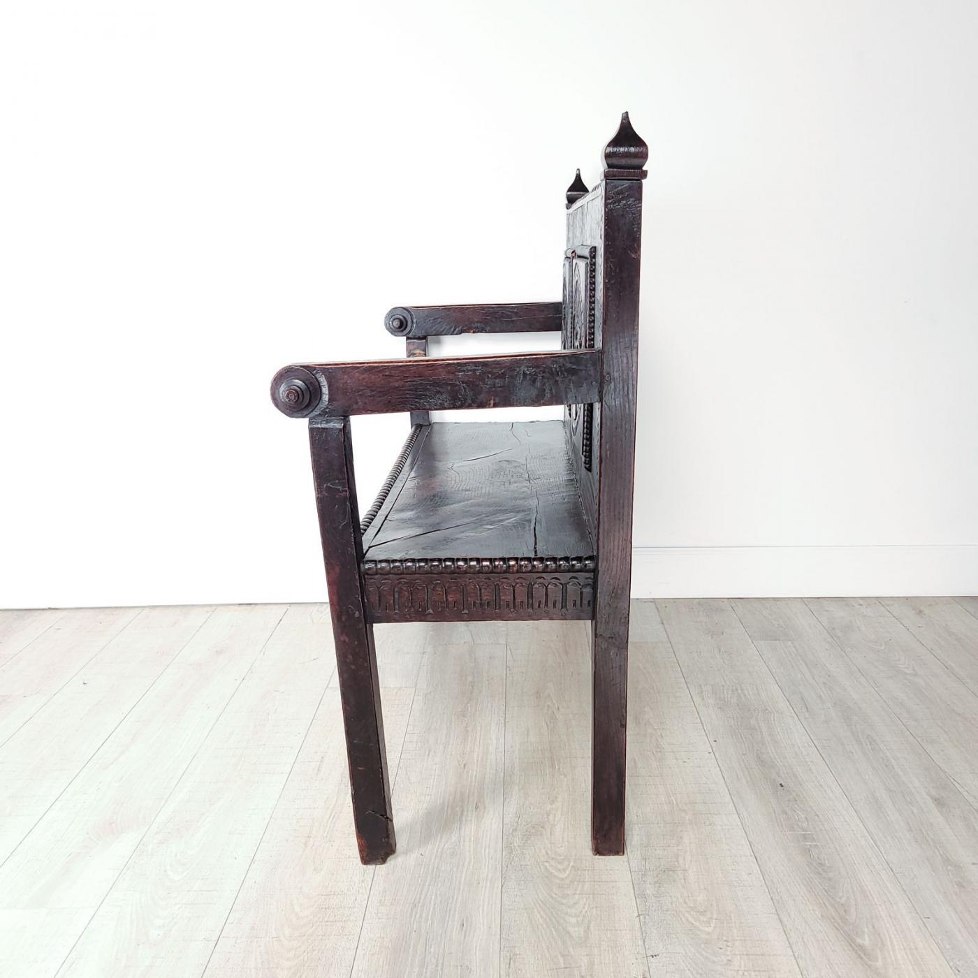 Colonial South American Carved Oak Small Bench, circa 1840