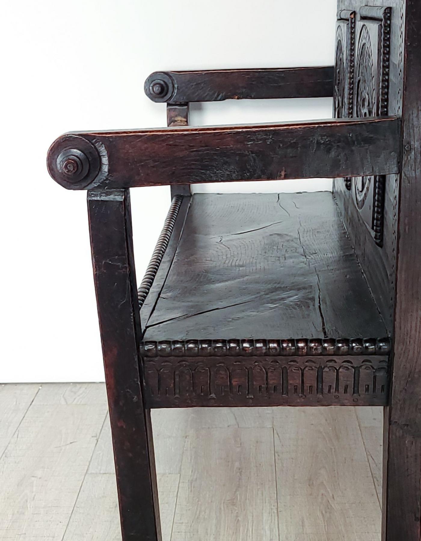 Colonial South American Carved Oak Small Bench, circa 1840