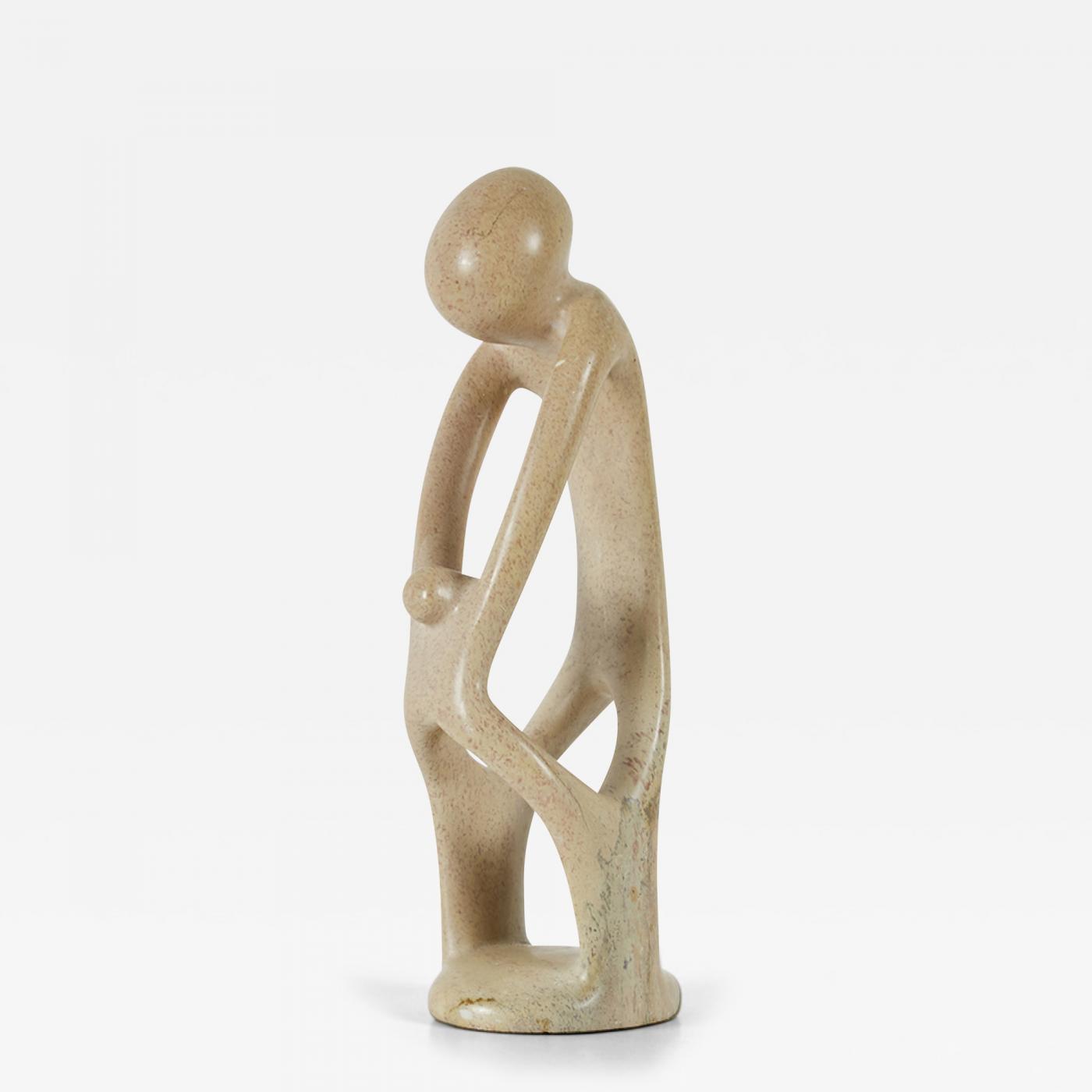 Contemporary Abstract Travertine Parent And Child Tabletop Sculpture