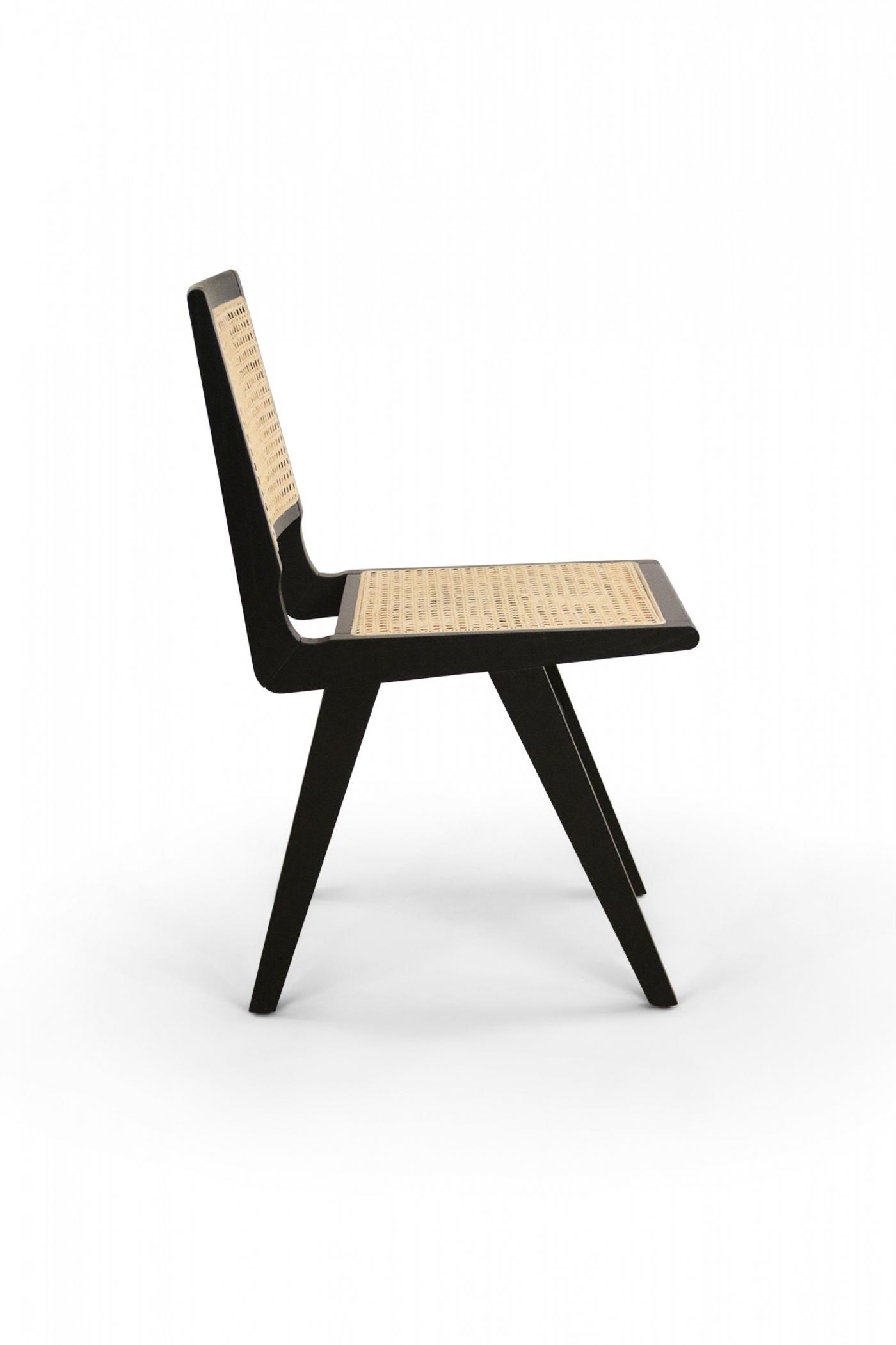 Contemporary Black Finished Wood And Cane Dining Chairs