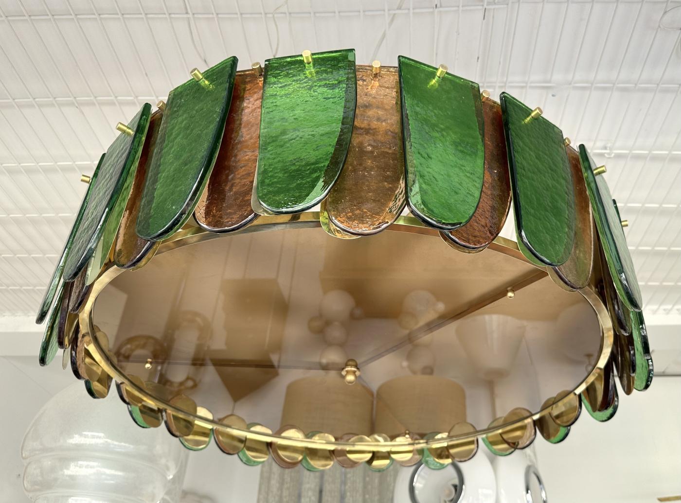 Contemporary Chandelier Brass and Murano Glass Blade, Italy