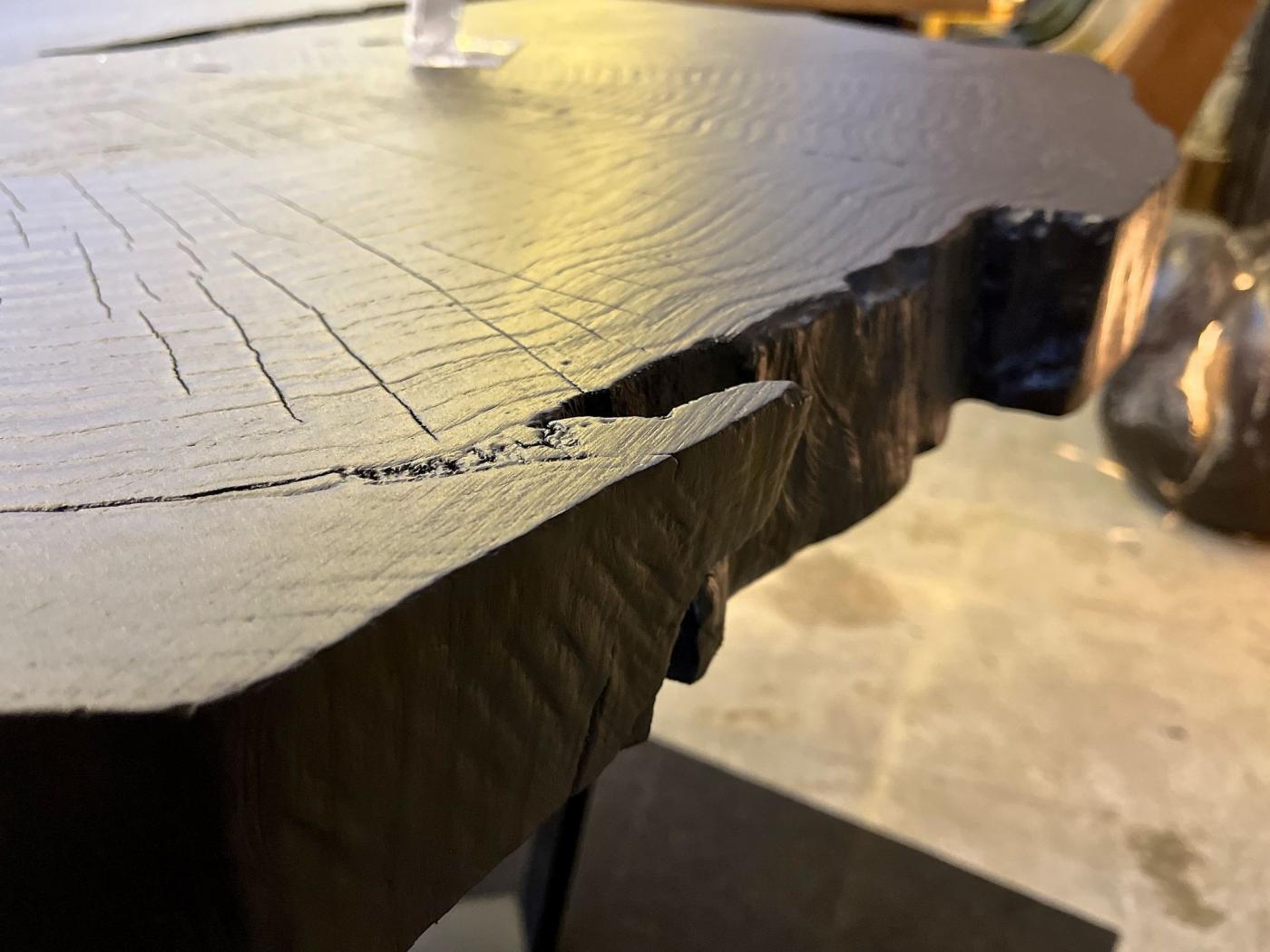 Contemporary Charred Oak Wood Dining Table With Black Steel Base, AT 2024