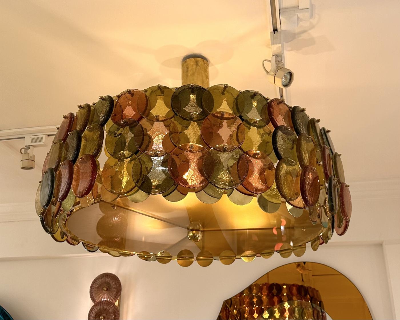 Contemporary Circle Candy Chandelier Brass and Murano Glass , Italy