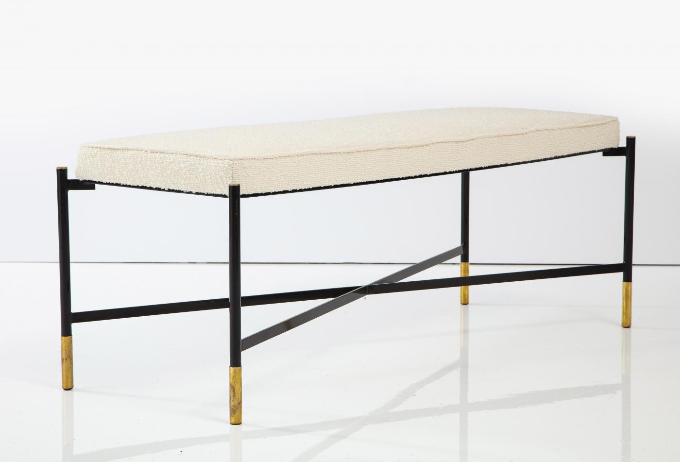 Contemporary Italian Black Metal Bench With White Upholstery, Pair ...