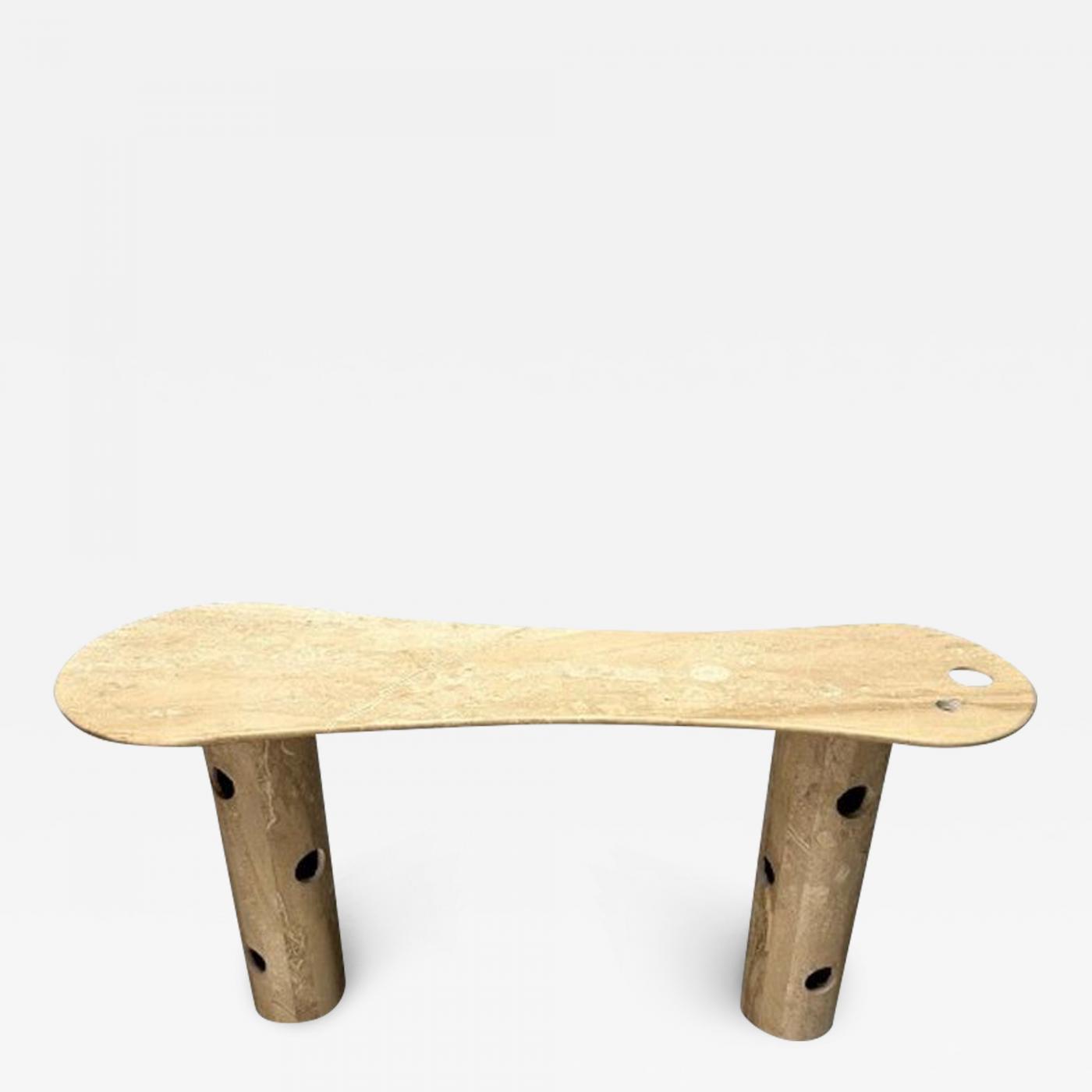 Contemporary, Organic Modern, Console Table, Double Pedestal, Beige Marble