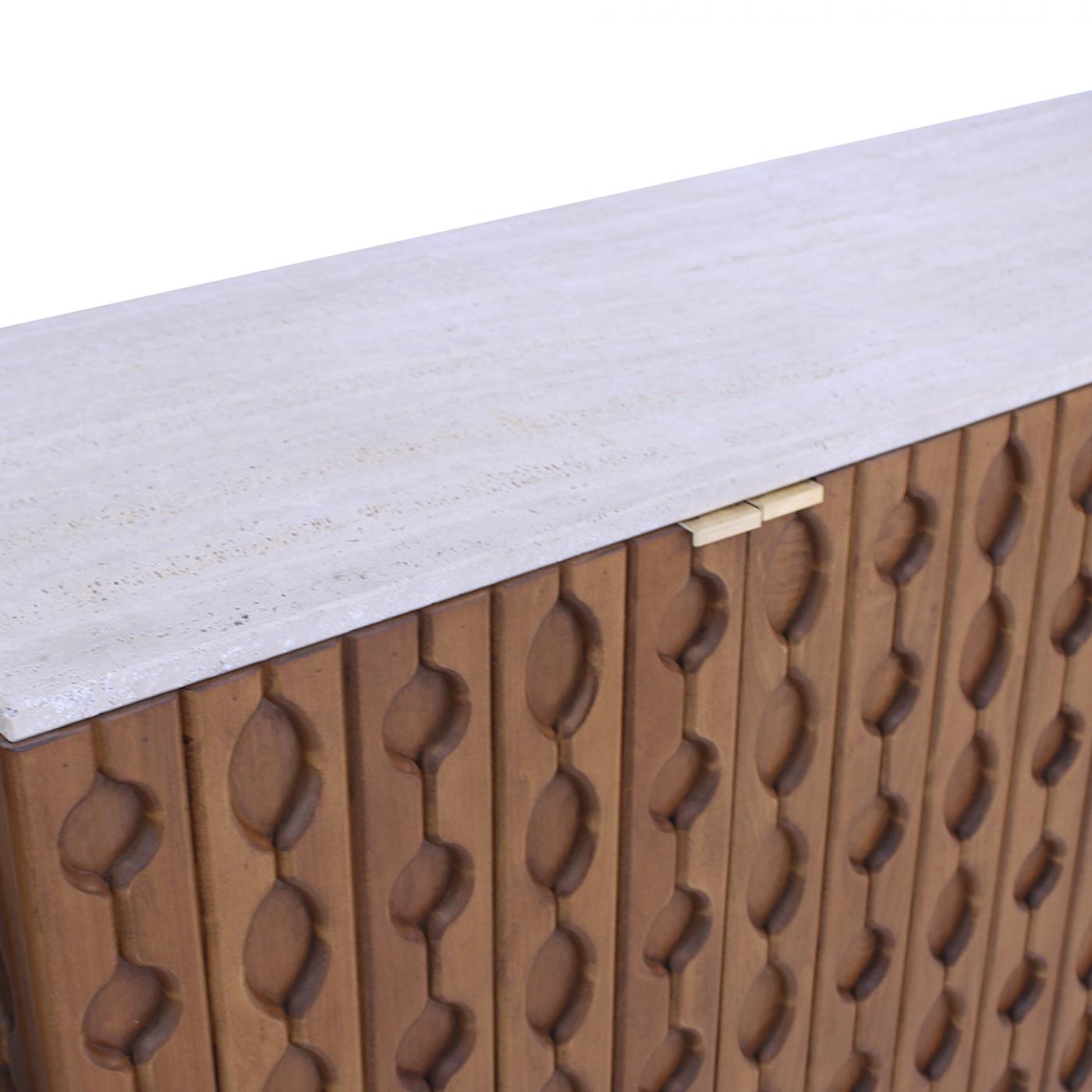 Contemporary Pair of Italian Sideboards Made of Solid Wood and Travertine